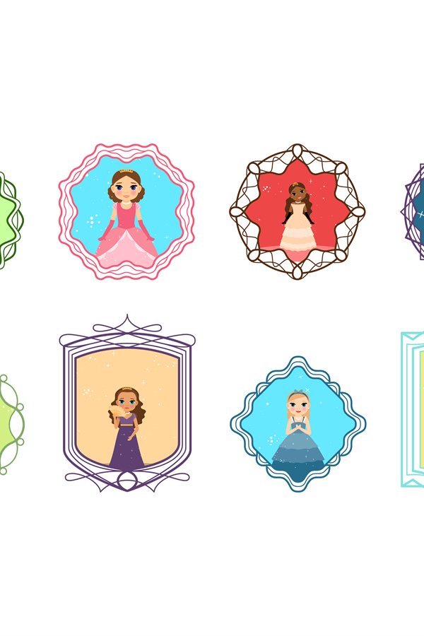 Cartoon princess set with frames
