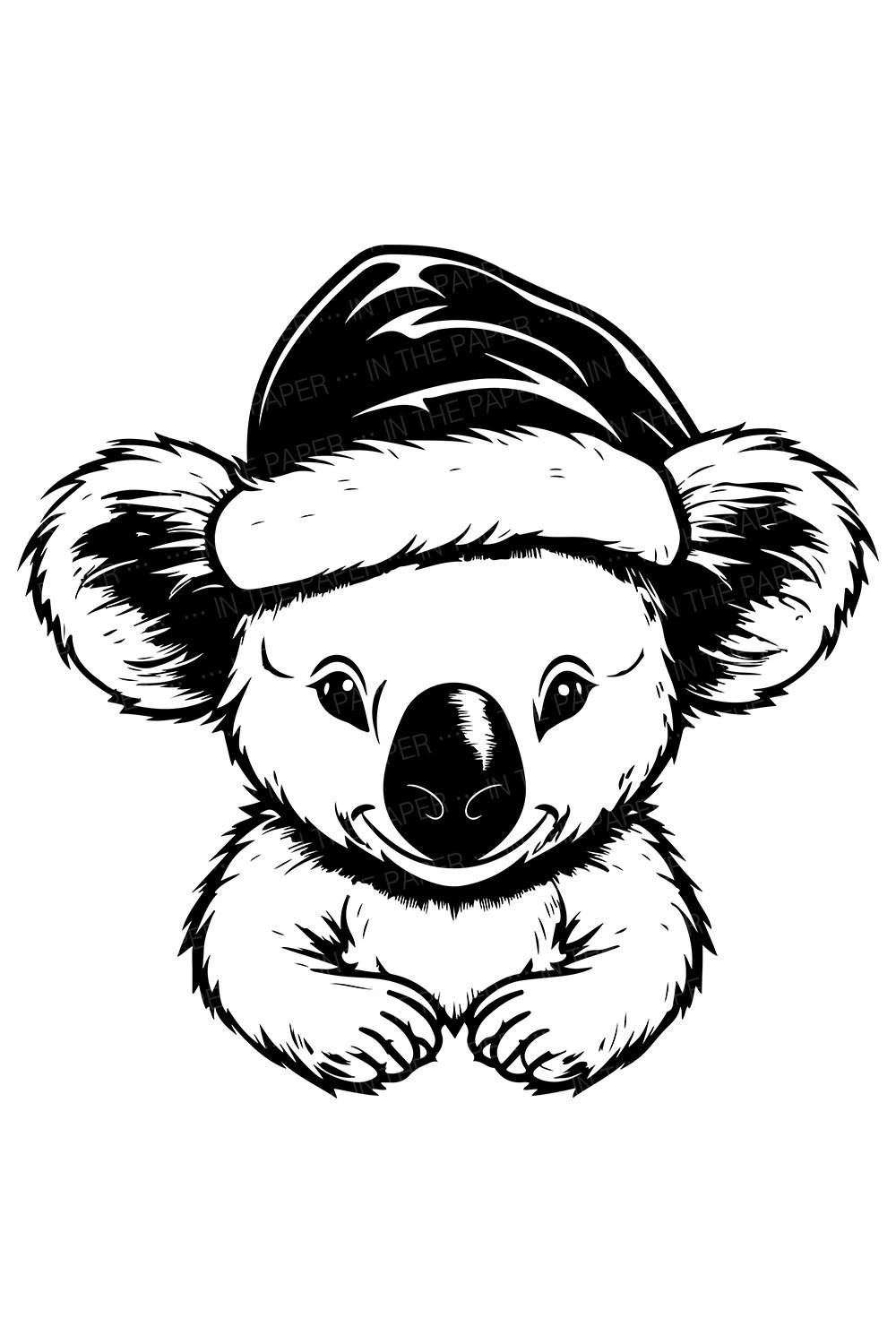 Cute Panda in Santa Hat SVG | Black Silhouette PNG (3017046)
