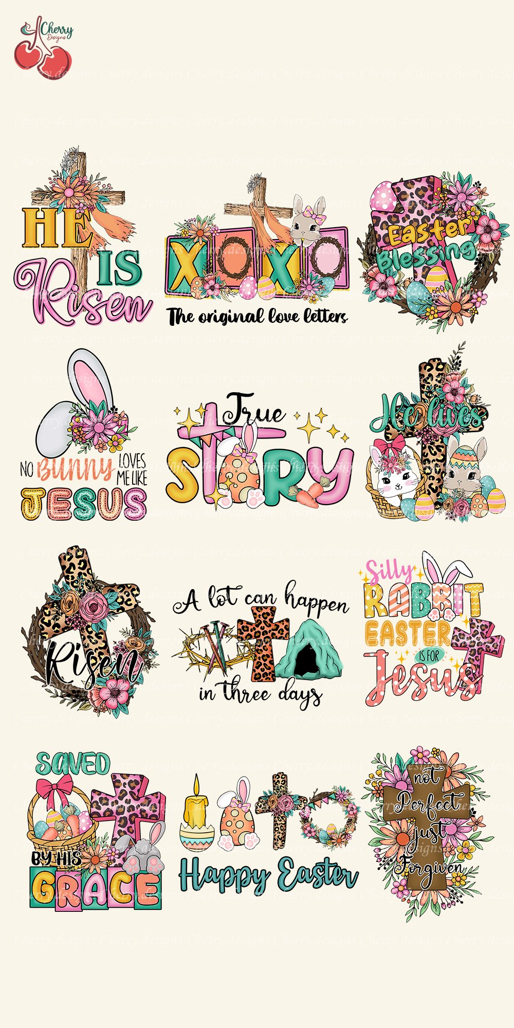 Easter Christian Sublimation Bundle PNG, Christian Cross PNG