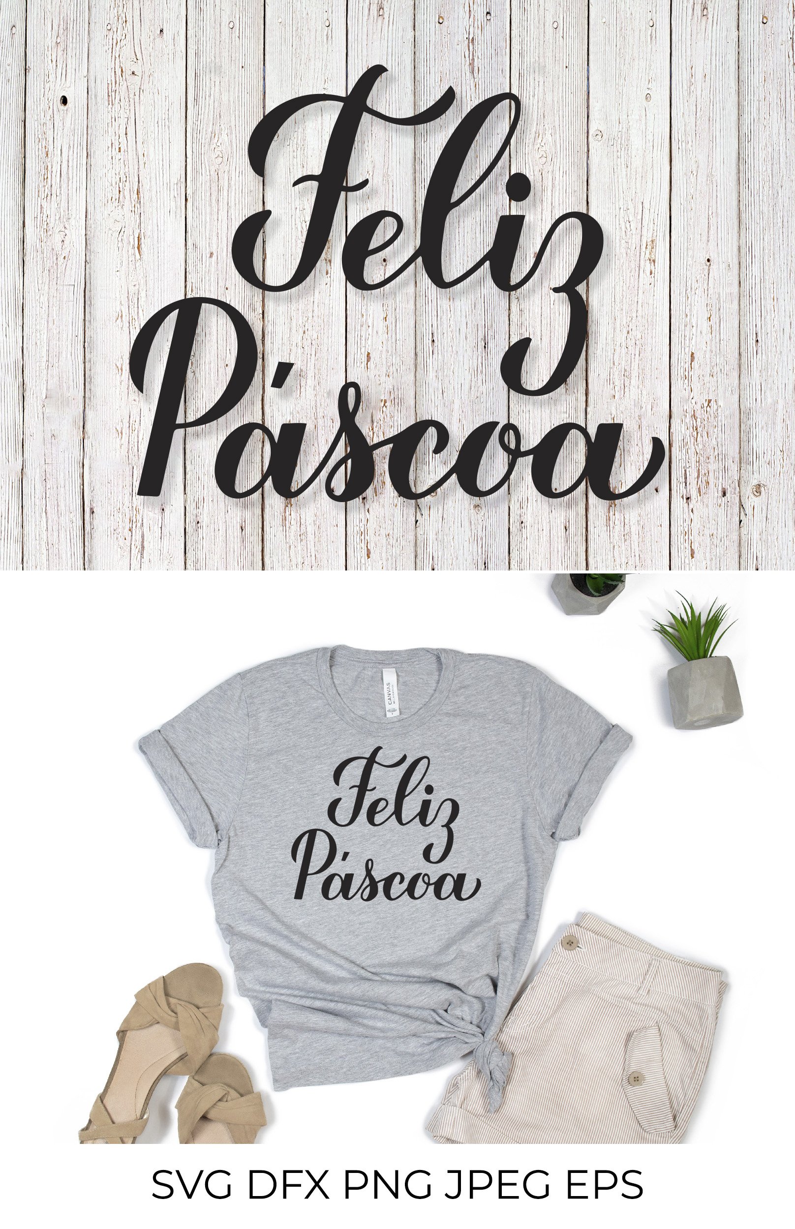 Feliz Pascoa. Happy Easter lettering in Portuguese SVG