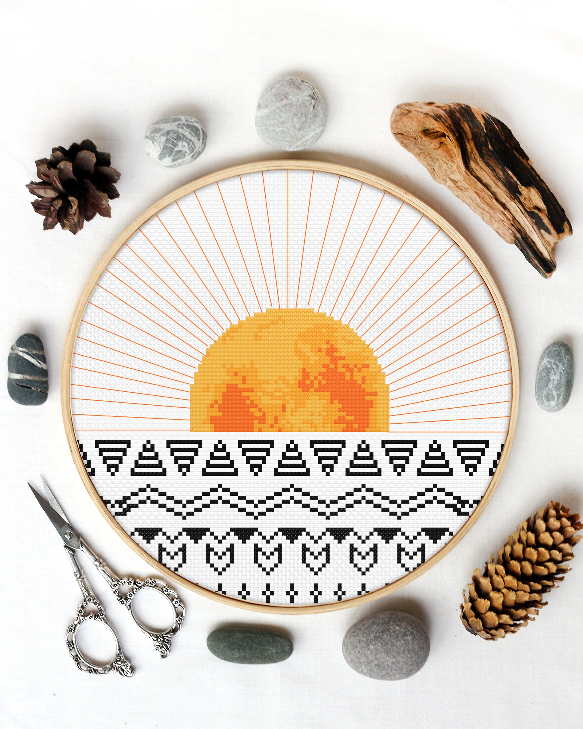 Sun Cross stitch pattern Modern xstitch Geometric Easy Boho