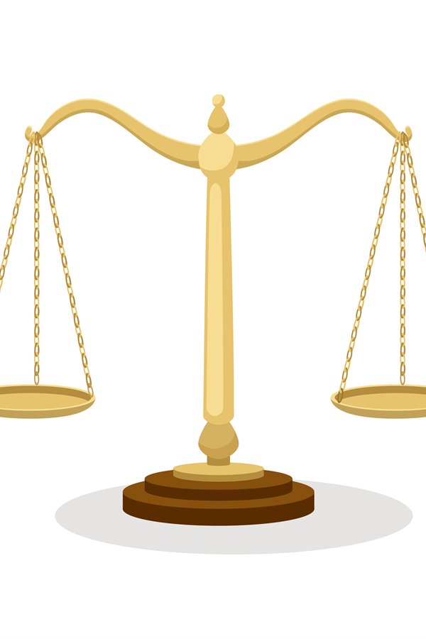 Equilibrium scales. Standing balance judicial scales isolate