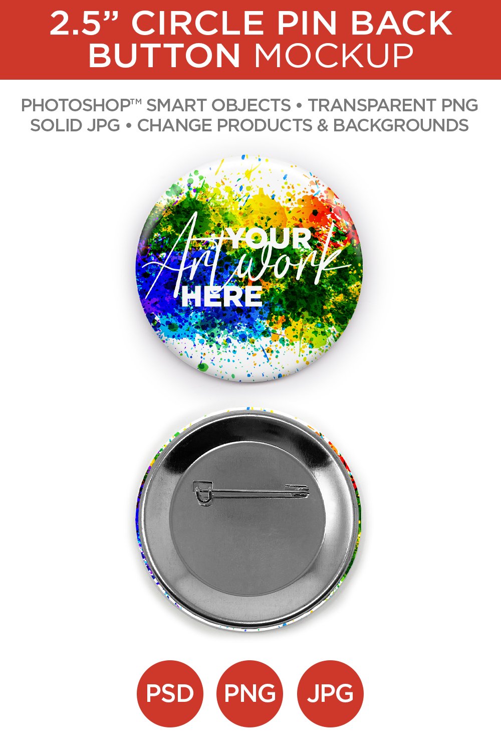 2.5" Circle Button Pin Back Mockup & Template