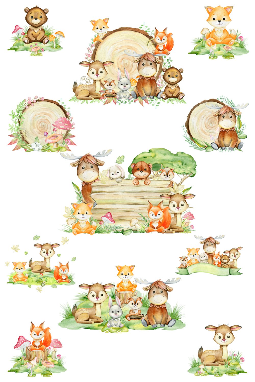Forest animals, watercolor clipart bundle (2291300)