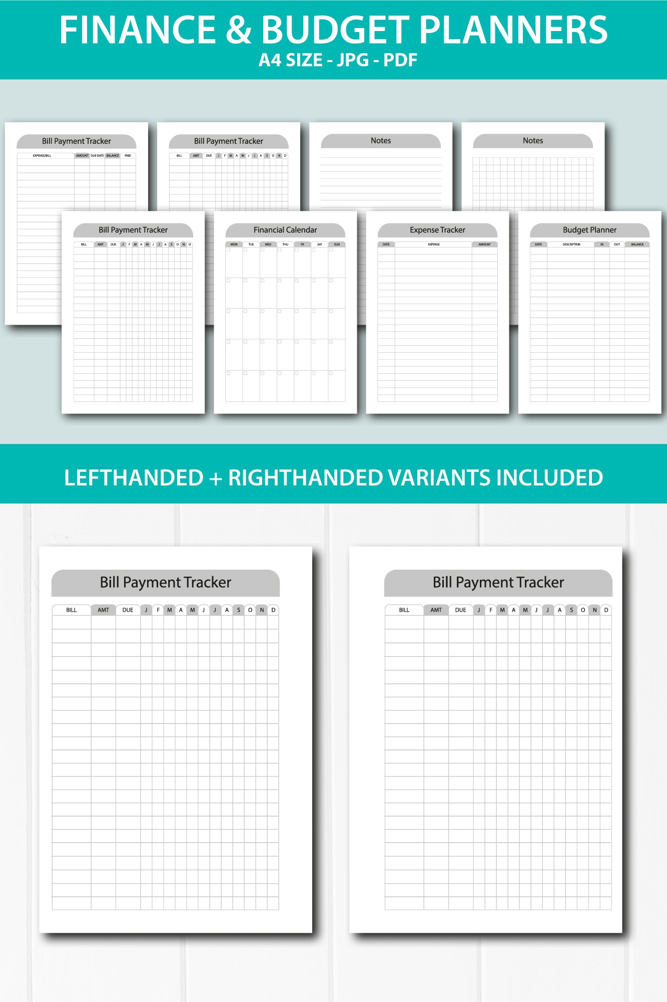 Finance & Budget Planner,Budget Tracker Printable set PDF A4