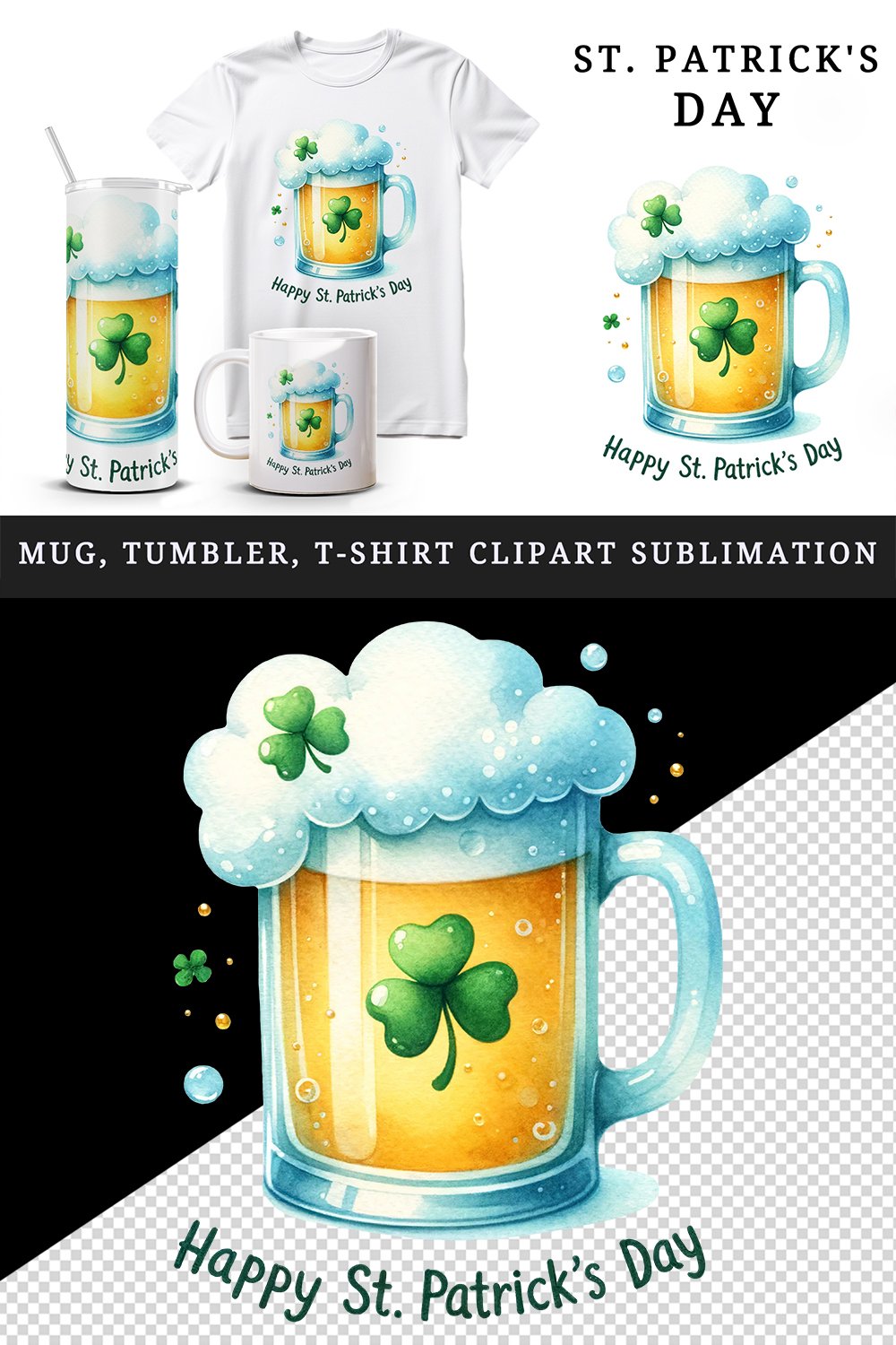Beer St Patricks Day quote tumbler mug clipart sublimation