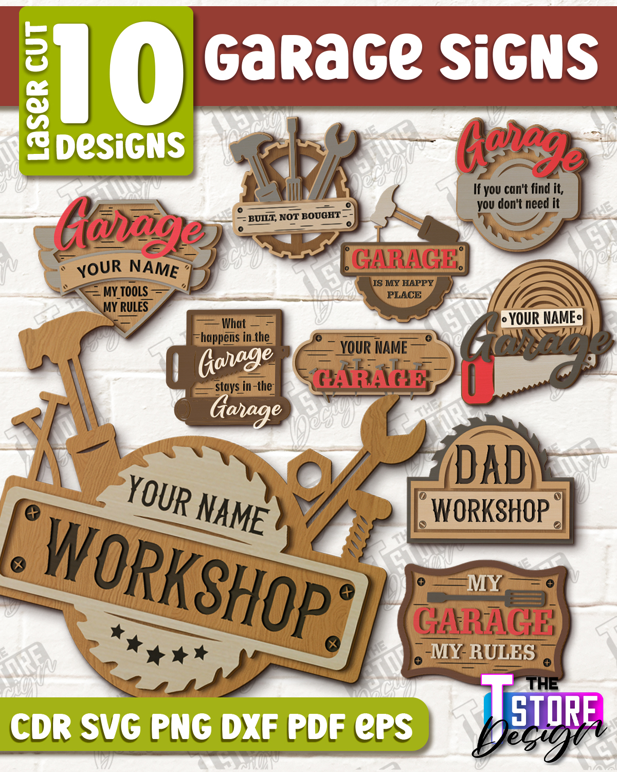 Garage Signs Laser Cut Bundle, Wooden Workshop Name Sign SVG