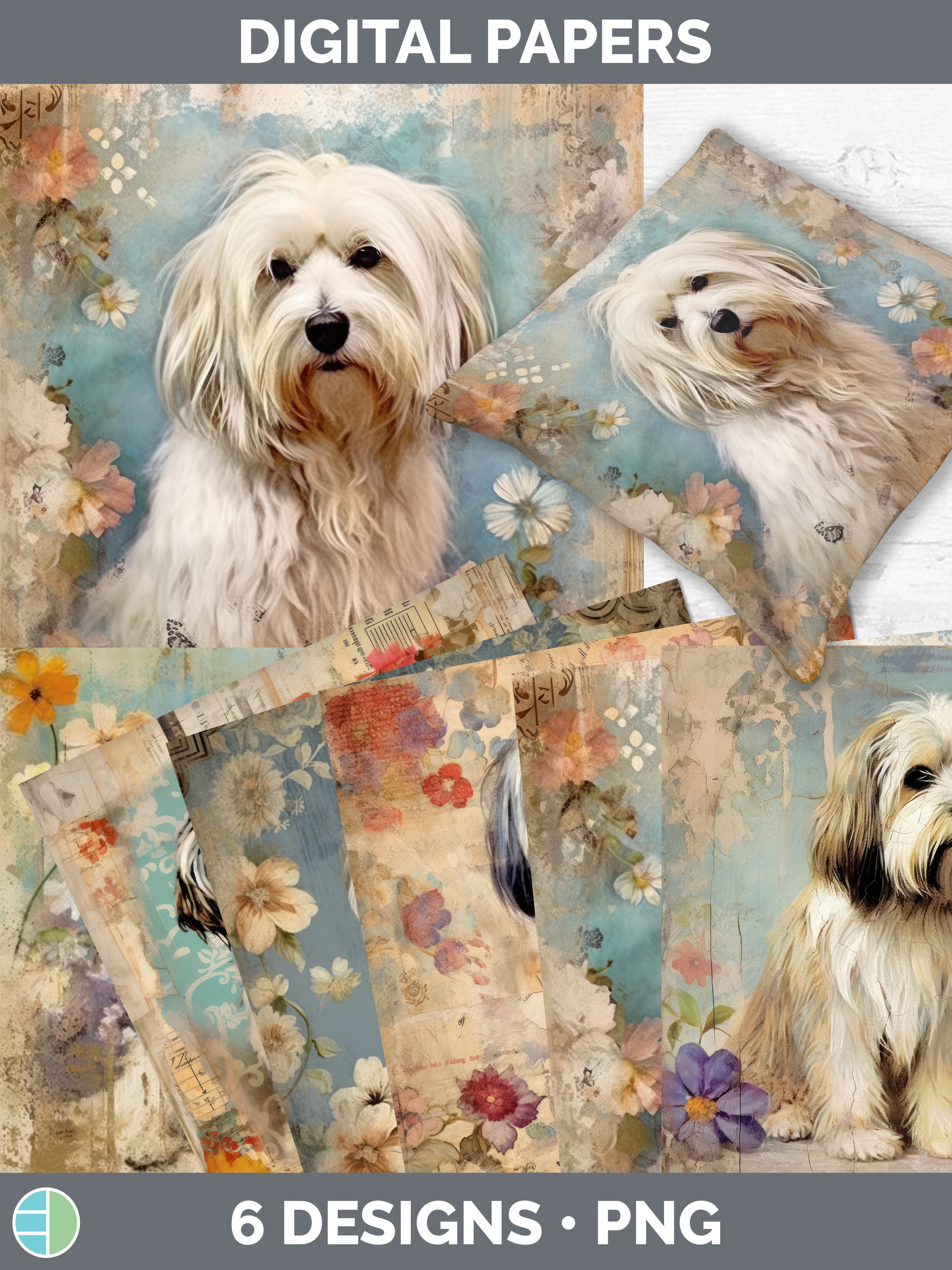 Vintage Havanese Dog Paper Backgrounds | Digital Scrapbook P