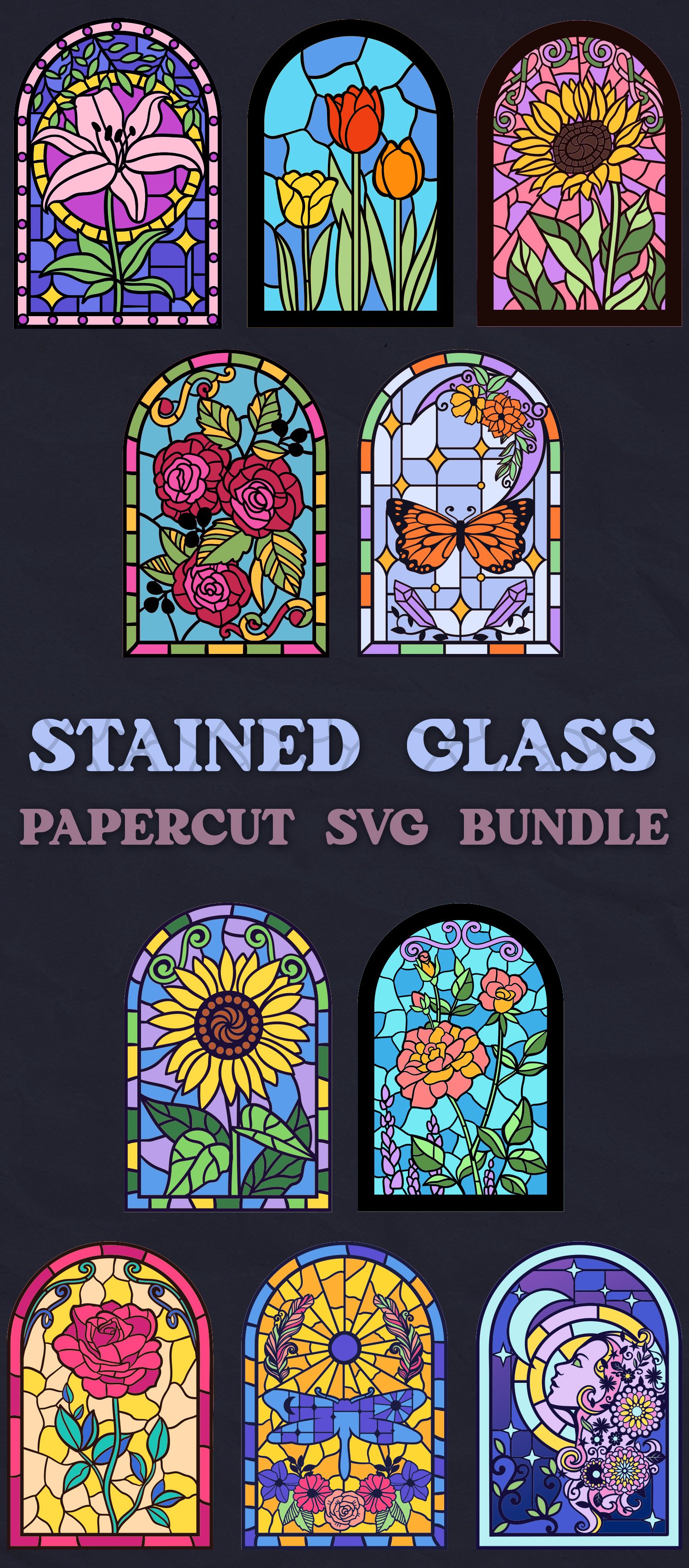 Stained Glass | Papercut SVG Bundle | 10 layered items