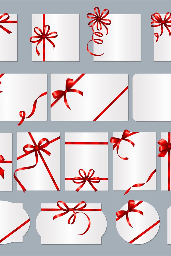 Gift card frames. Red ribbons gift banners with place for te