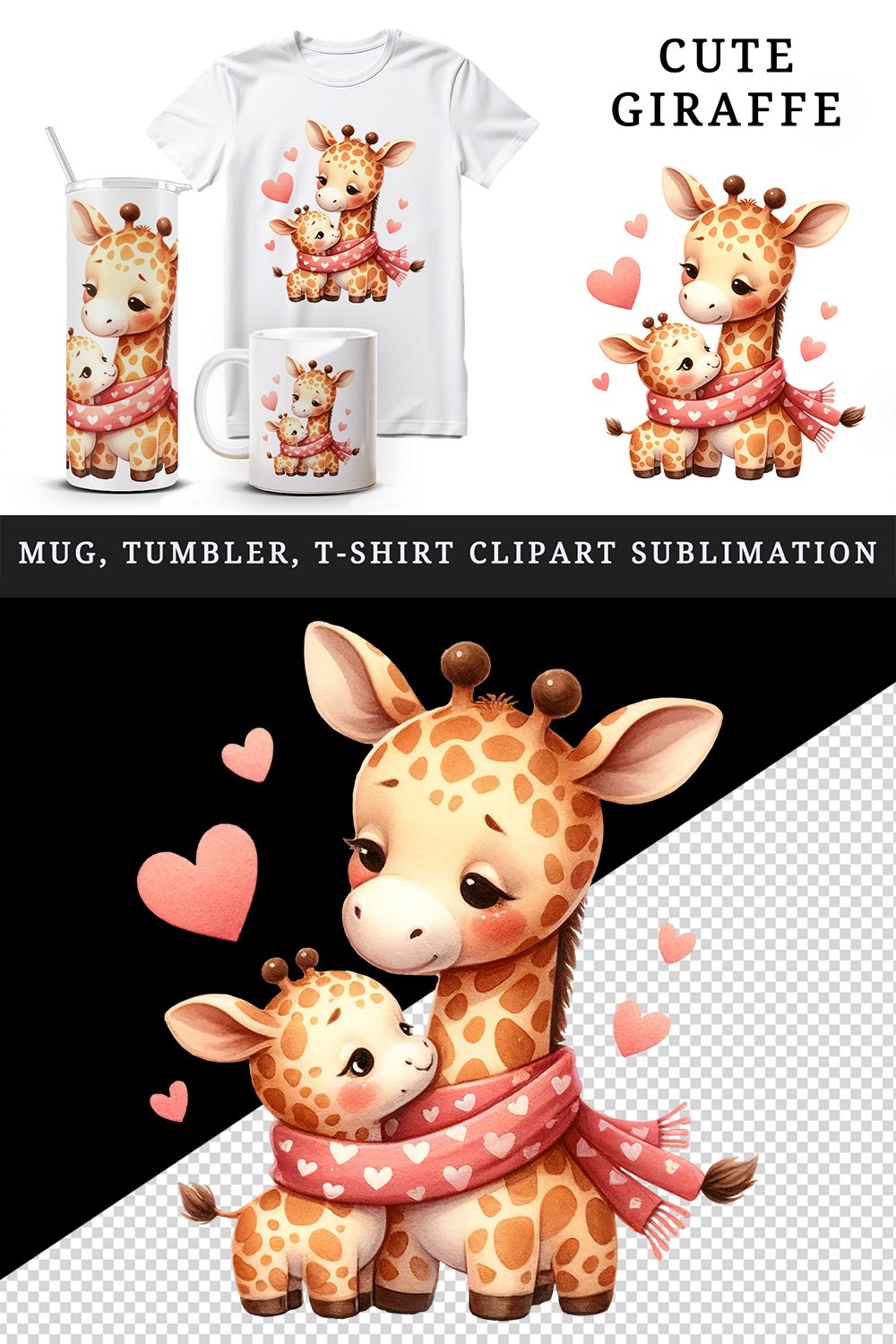 Cute giraffe mom tumbler mug wrap clipart sublimation design
