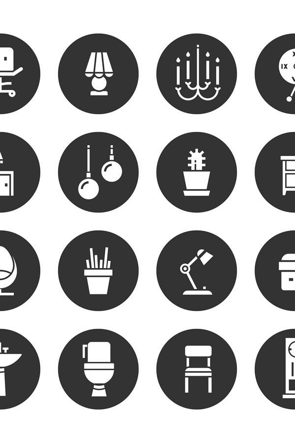 Interior design white icons collection