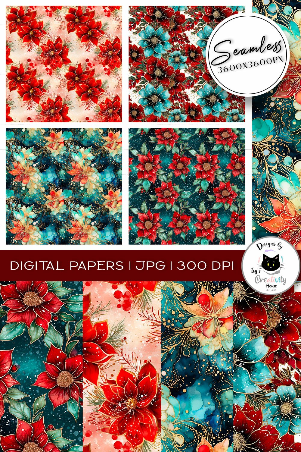 Christmas Flower Digital Paper | Seamless Christmas Patterns