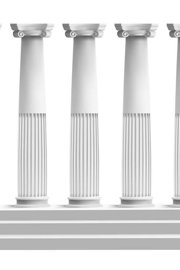 Realistic temple columns. Ancient greek pillars with marble