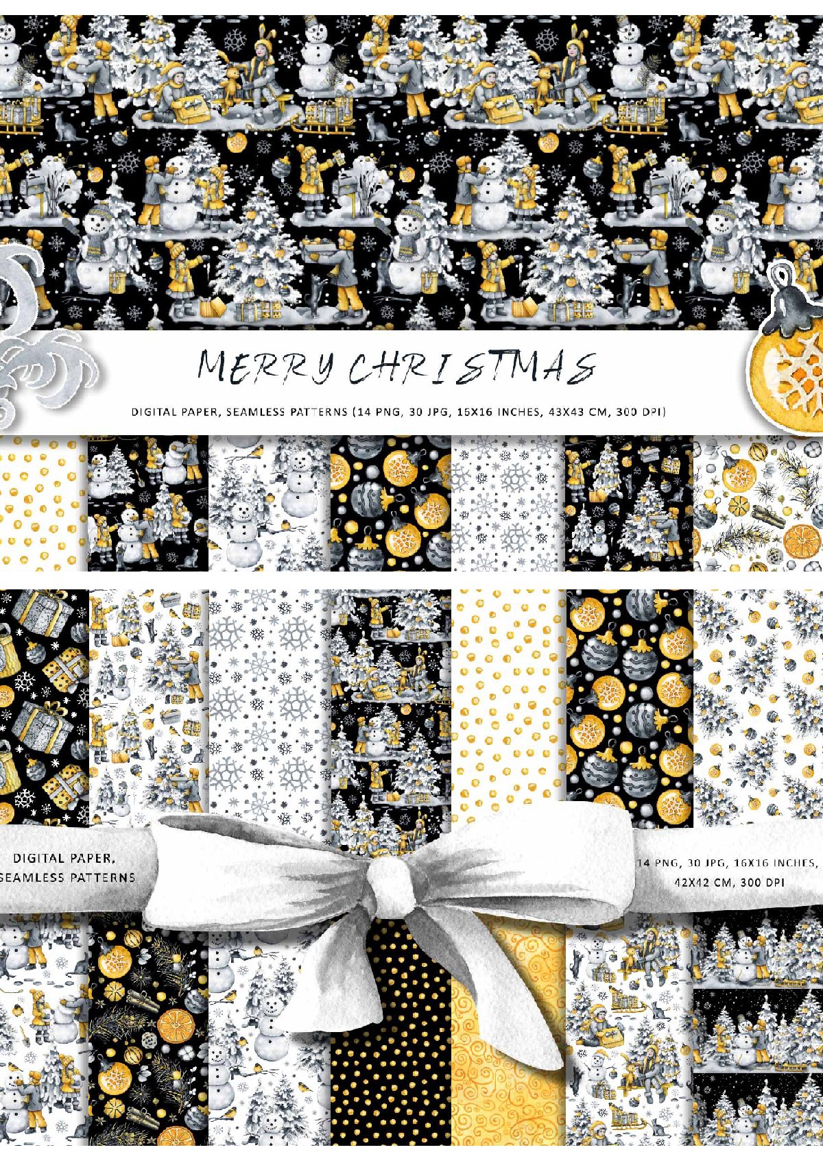 Gristmas winter digital paper, seamless patterns set
