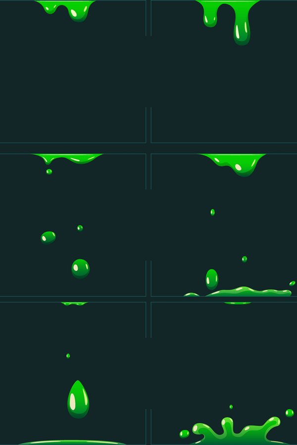Dripping green slime animation. Cartoon animated toxic waste