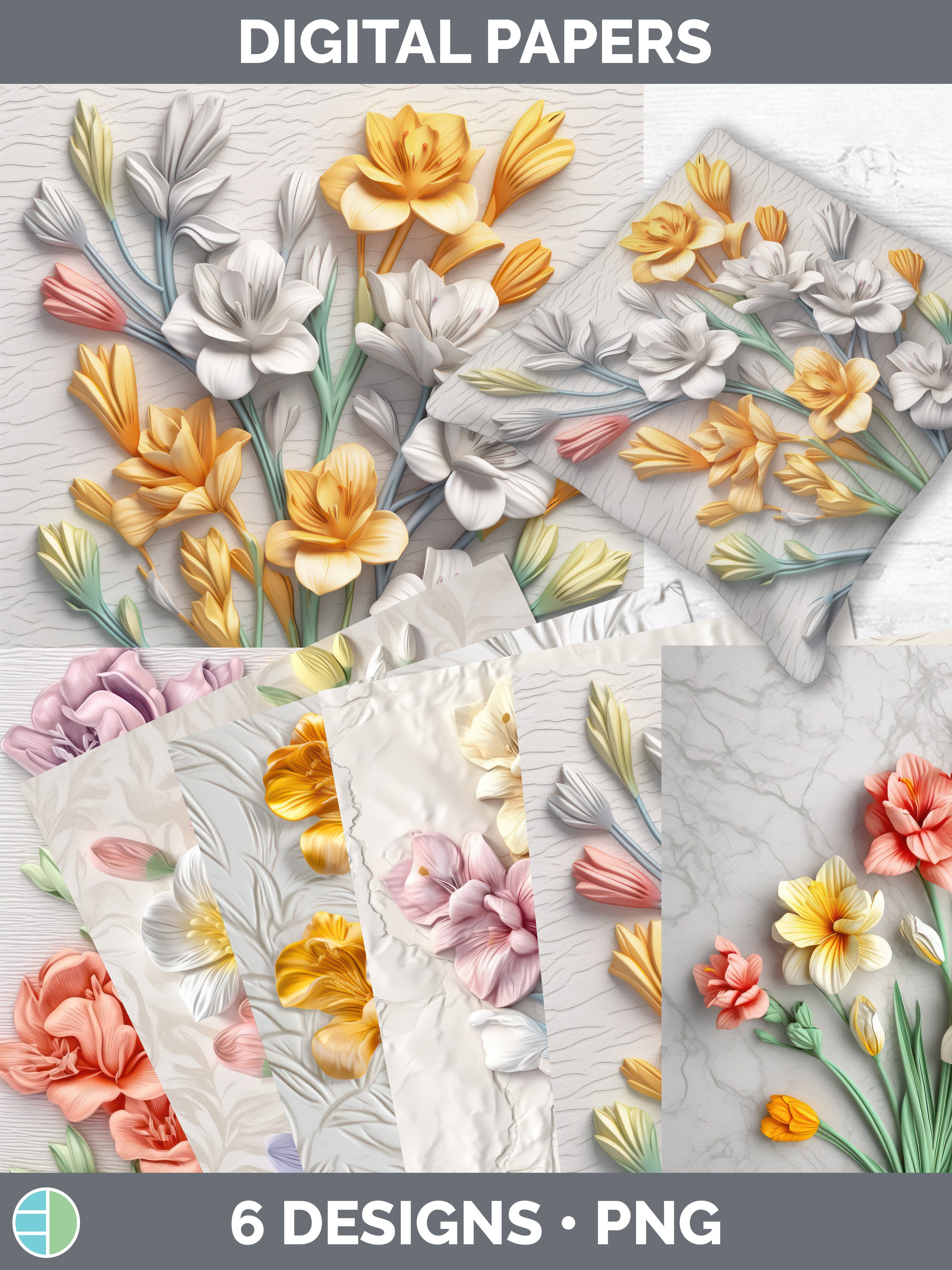 3D Freesia Flowers Paper Backgrounds | Digital Scrapbook Pap