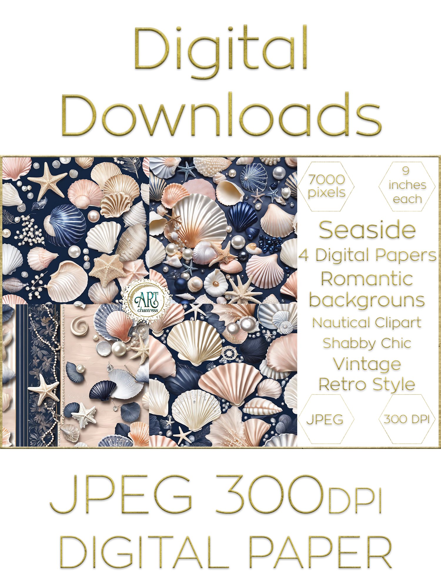 Vintage Seaside Romantic Soft Waves Retro Digital (3868152)