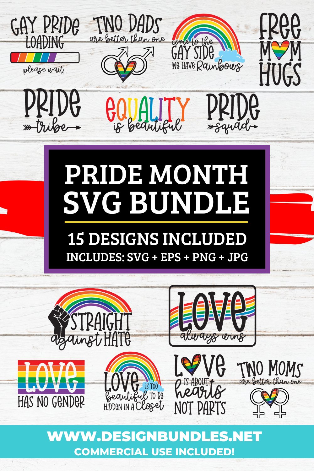 LGBTQ+ Gay Pride SVG bundle of 15 Designs
