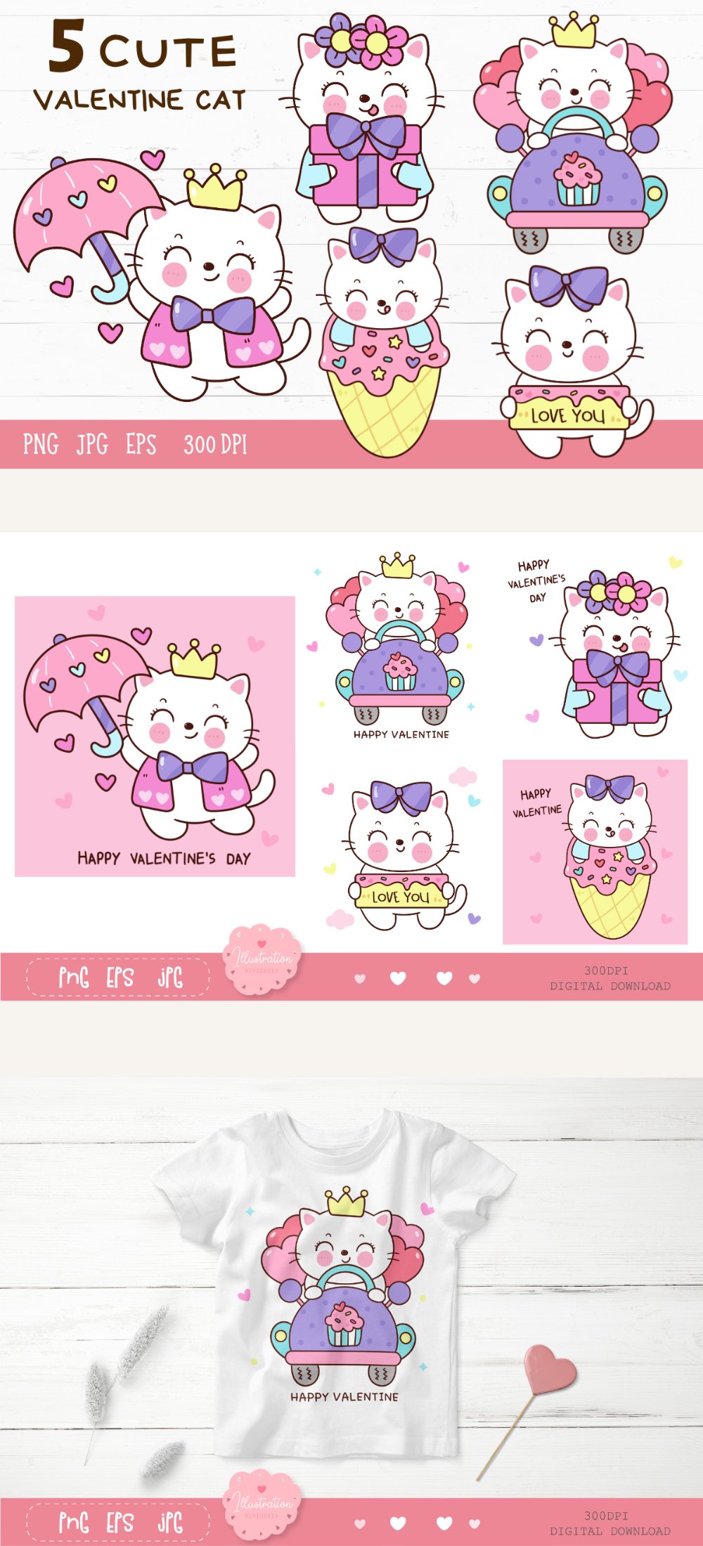 Valentine cat cute cartoon (kitten playing).