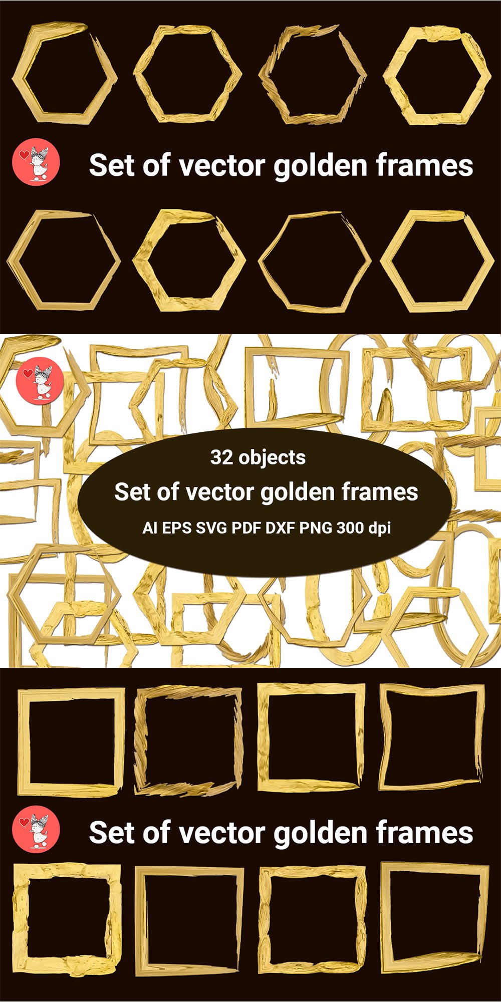 Set of vector golden frames