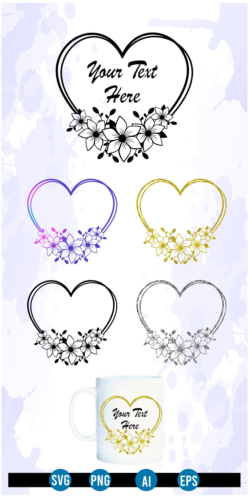 Love Hart Floral Frame Svg, Wedding Monogram Svg,