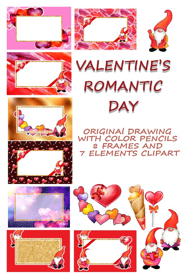 Frames elves and hearts for romantic day