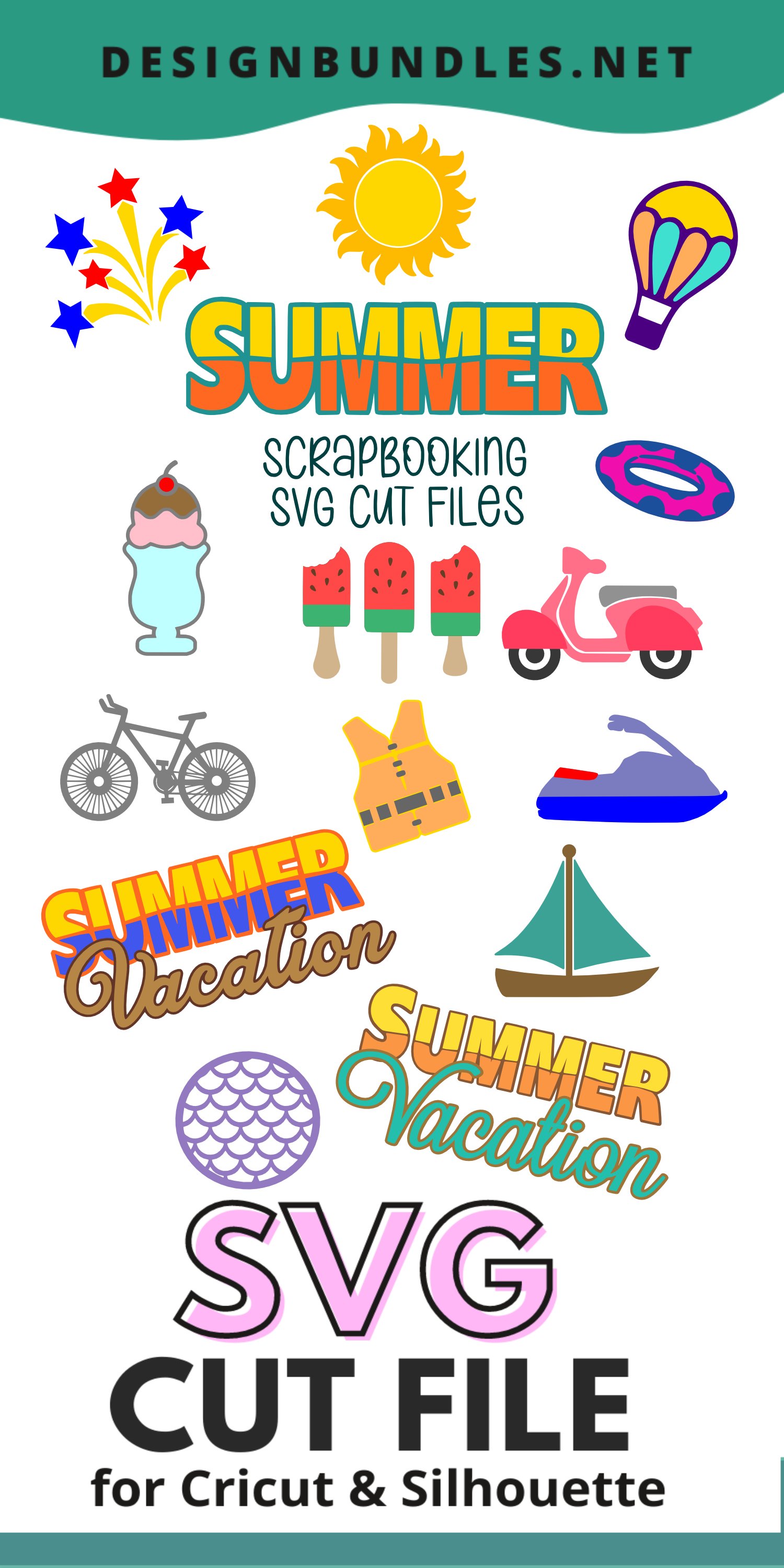 SUMMER FUN SCRAPBOOKING DIE CUT SVG CUT FILE BUNDLE