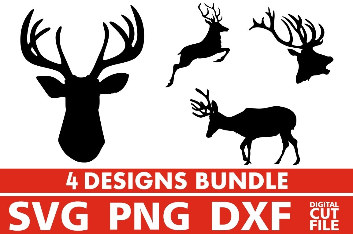 4x Deer Designs Bundle svg, Antlers svg, Fall svg, Hunt svg