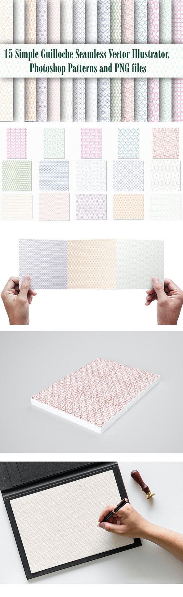 15 Simple Guilloche Seamless Vector Illustrator, Photoshop P