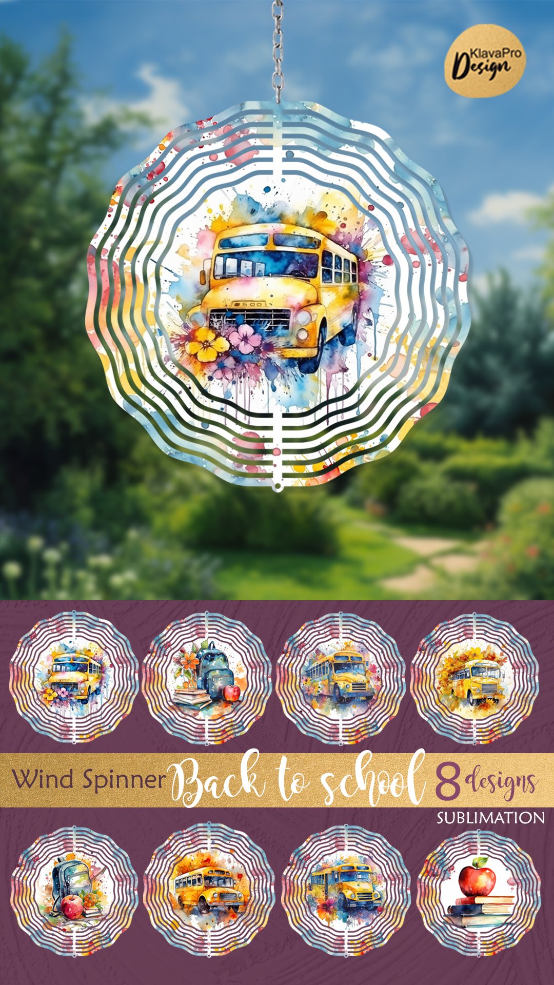 Back to school wind spinner | School bus PNG