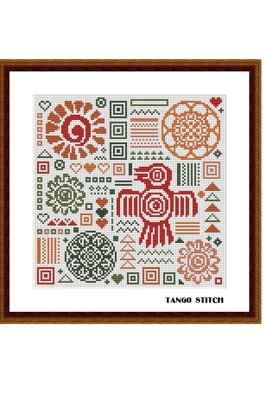 Aztec ornaments sampler cross stitch pattern, Tango Stitch