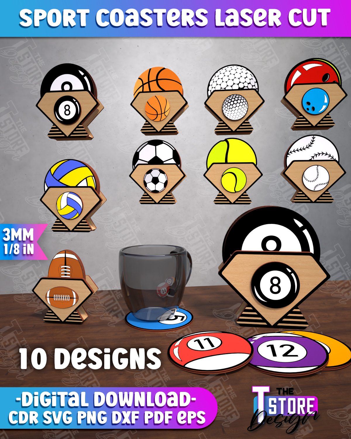 Personalized Sport Coasters Laser Cut Bundle | (4862351)