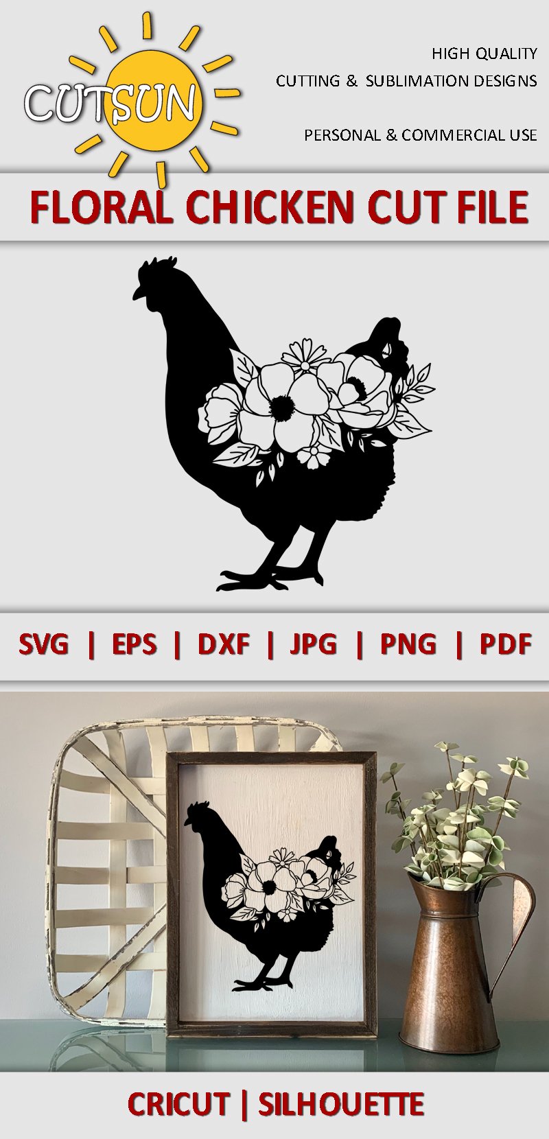 Floral Chicken SVG | Floral Hen SVG | Farmhouse SVG