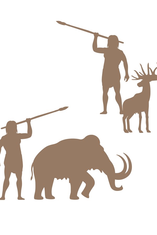Silhouettes of ancient man and animals