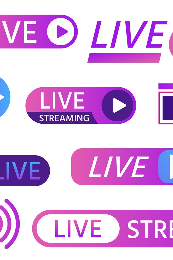 Live icons for game streaming, tv broadcasting, show or news