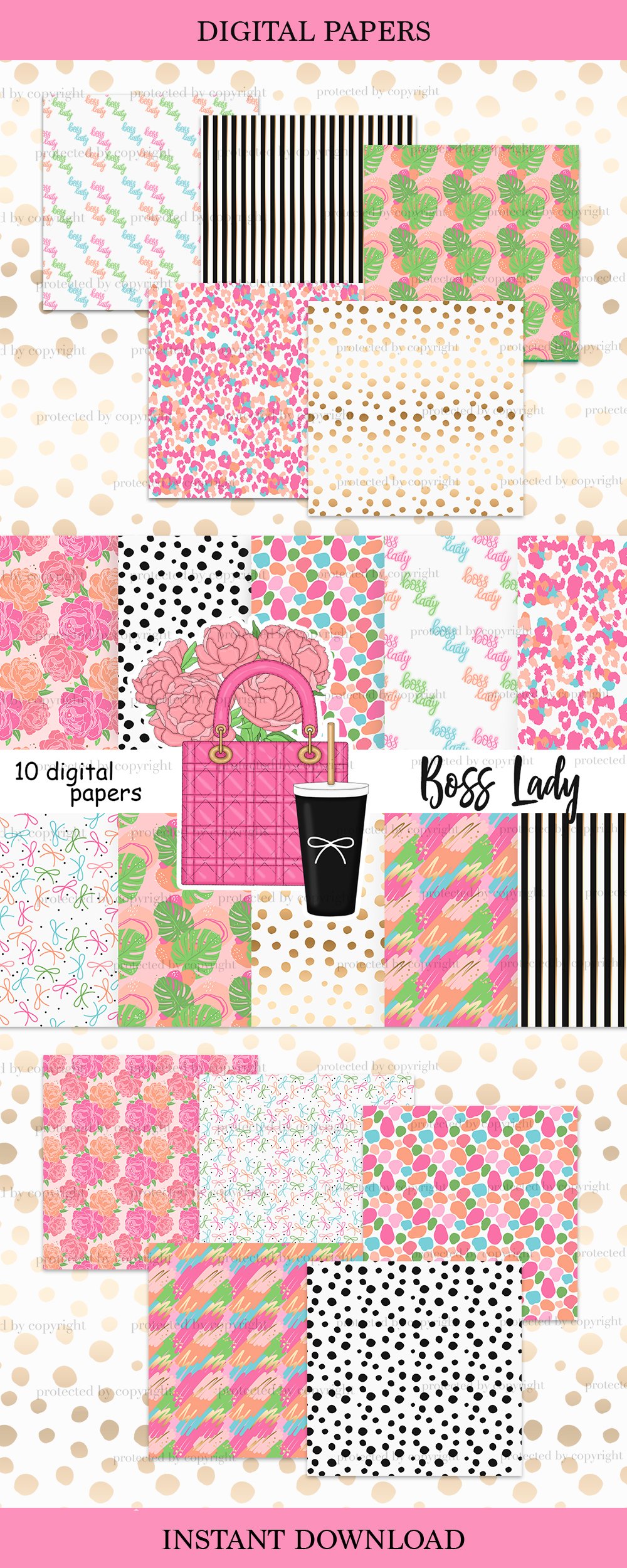 Girl Boss Digital Paper | Planner Girl Pattern
