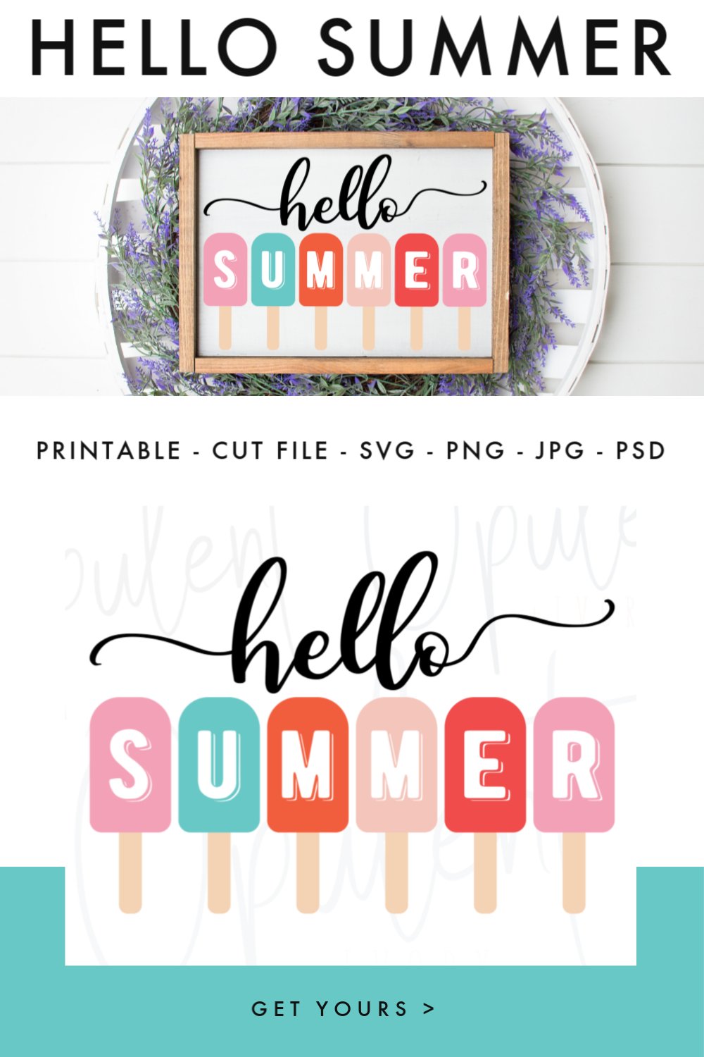Hello Summer Popsicle Design - Colorful Summer SVG Cut File
