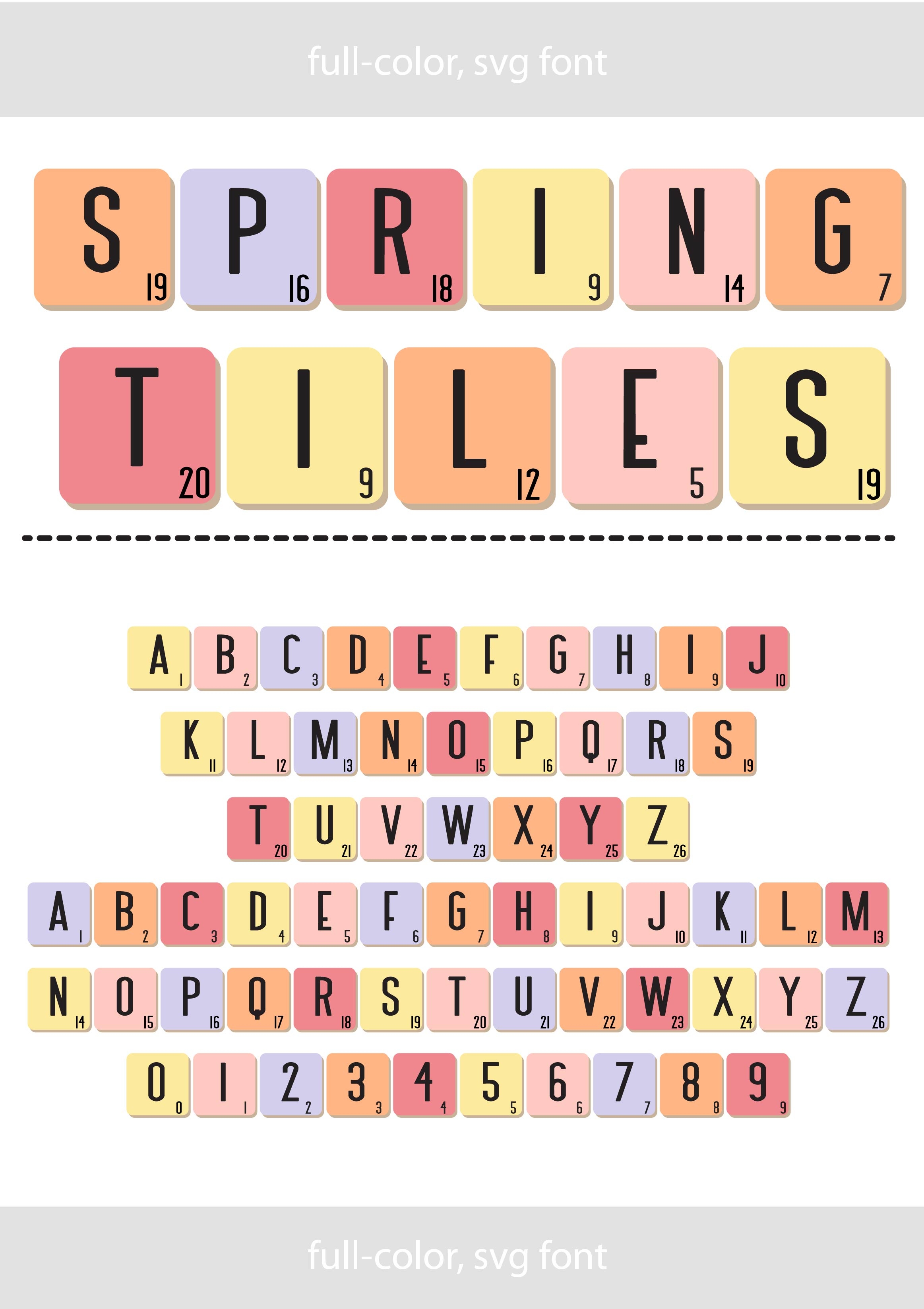 Full color scrabble pastel font for Canva and Cricut.