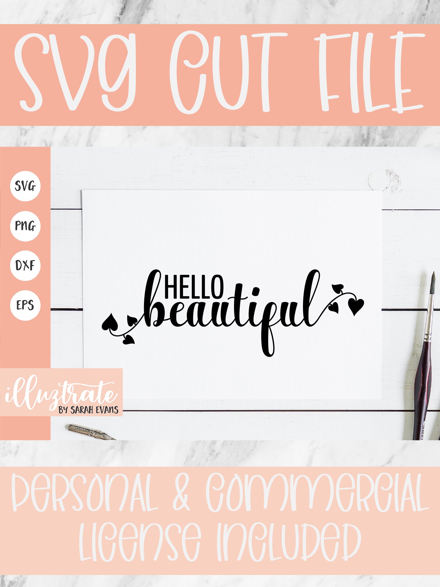 Hello Beautiful SVG Cut File | Valentines SVG | Love SVG