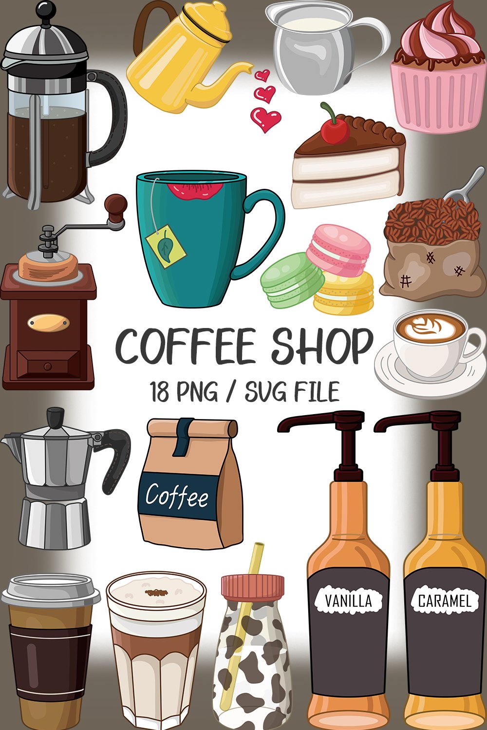 Coffee Shop | Cafe | Milk | Cupcake | Clip art| PNG | SVG