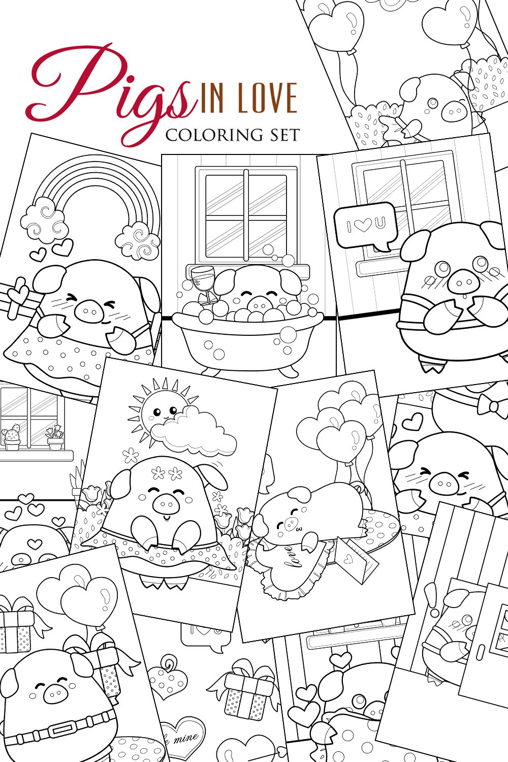 Cute Pigs in Love Valentines Day Coloring Kids and Adult