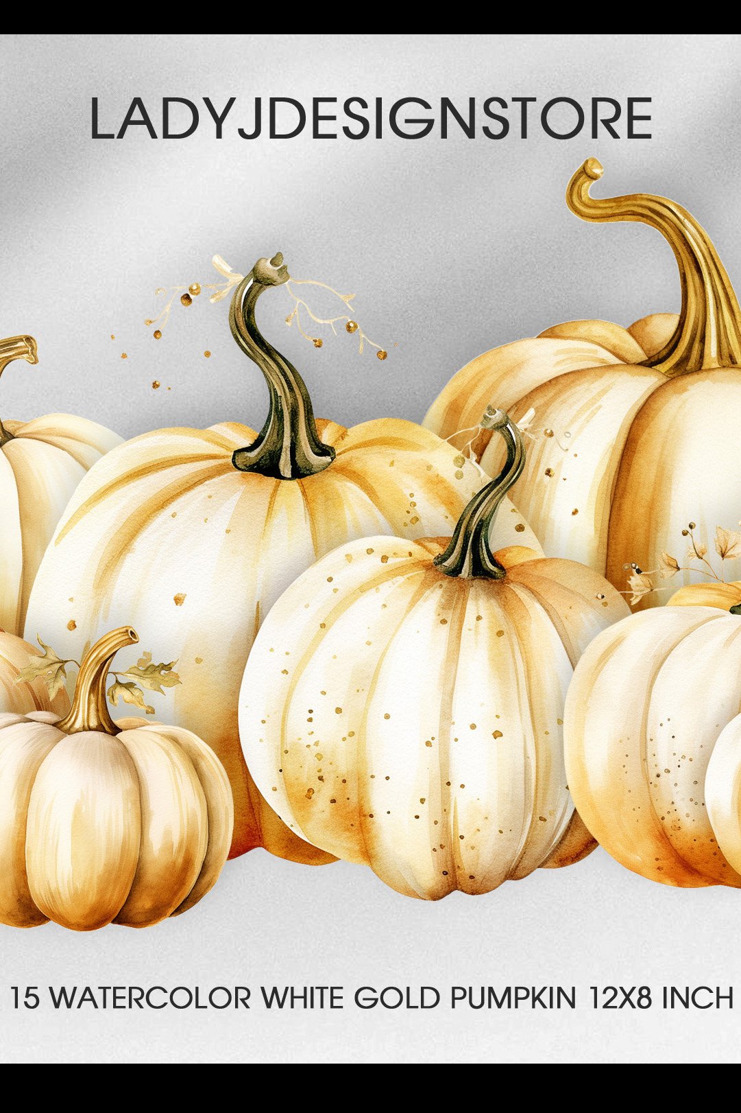 Watercolor White Gold Pumpkin Clip Art, Gold clipart