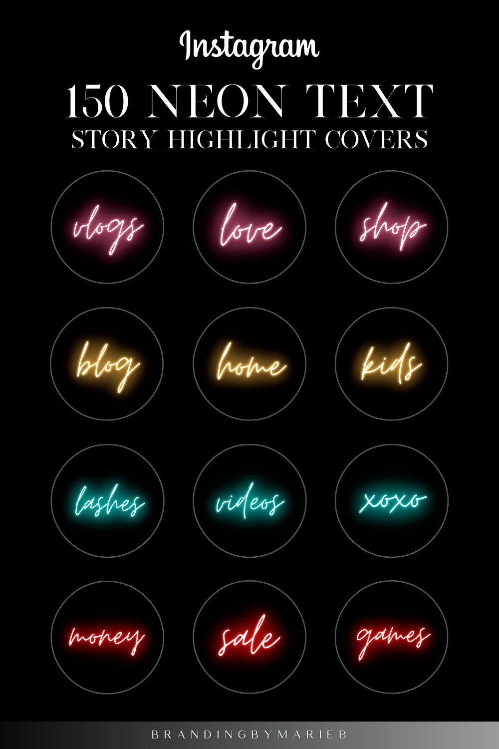 150 Red Neon Instagram Story Highlight Icon Covers