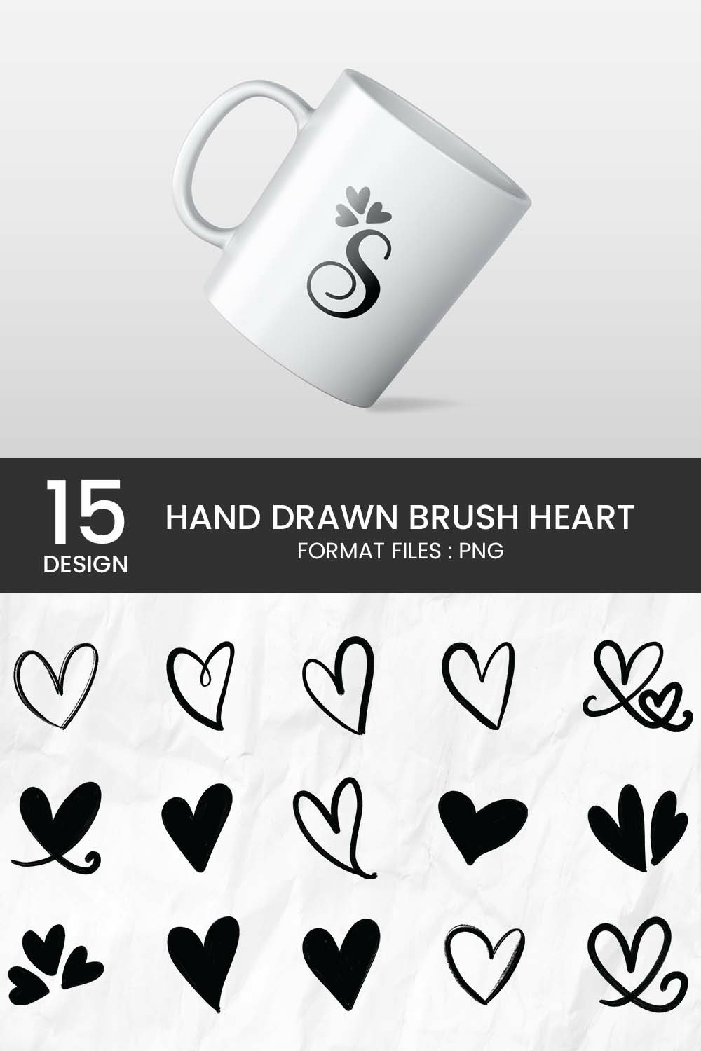 Hand Drawn Brush Heart With 15 Variations