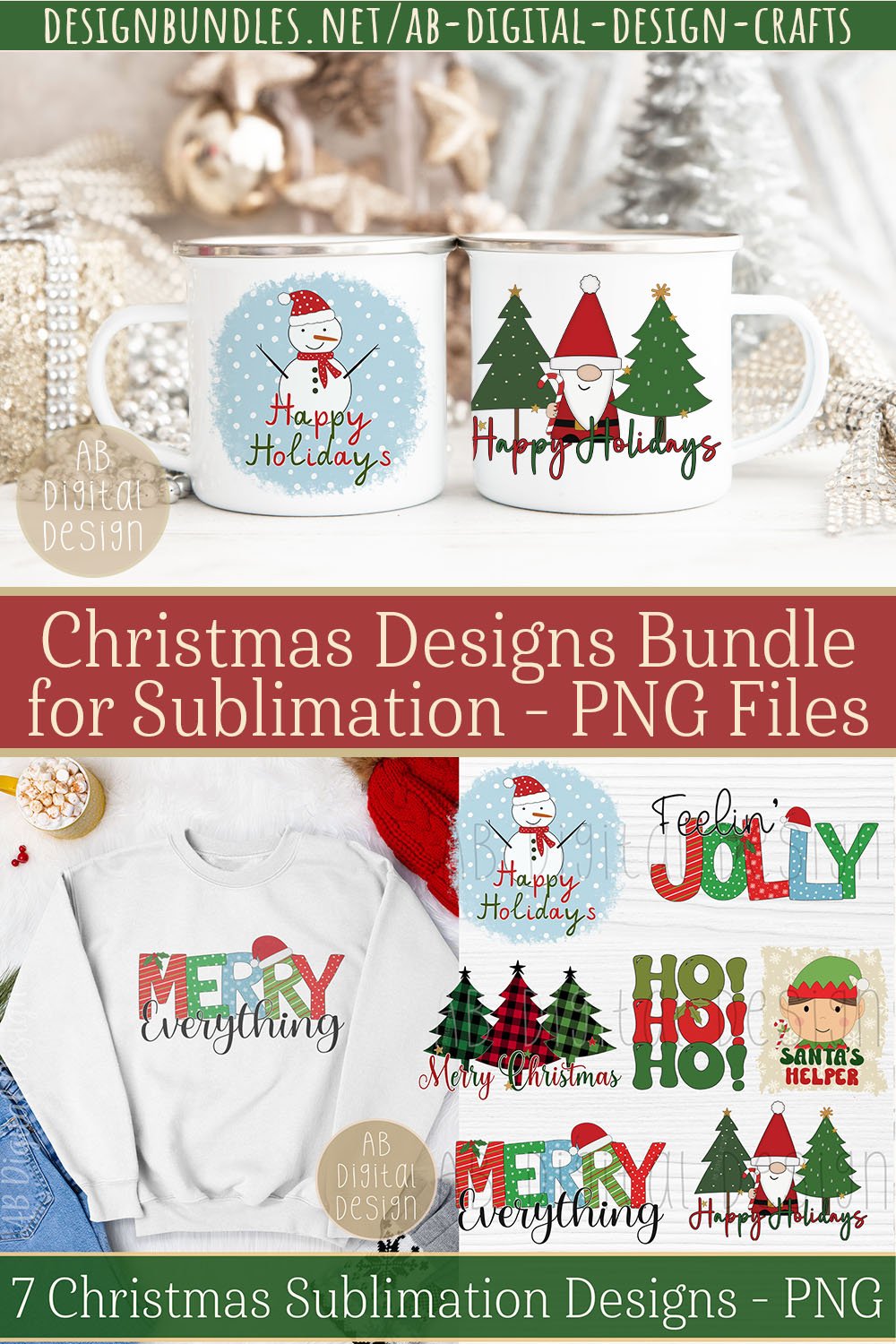 Christmas Sublimation Bundle | 7 Designs | PNG Files