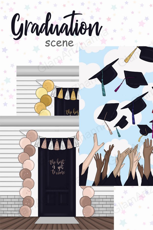 Graduation Summer SCENE Beach Travel Fruits Clipart - PNG