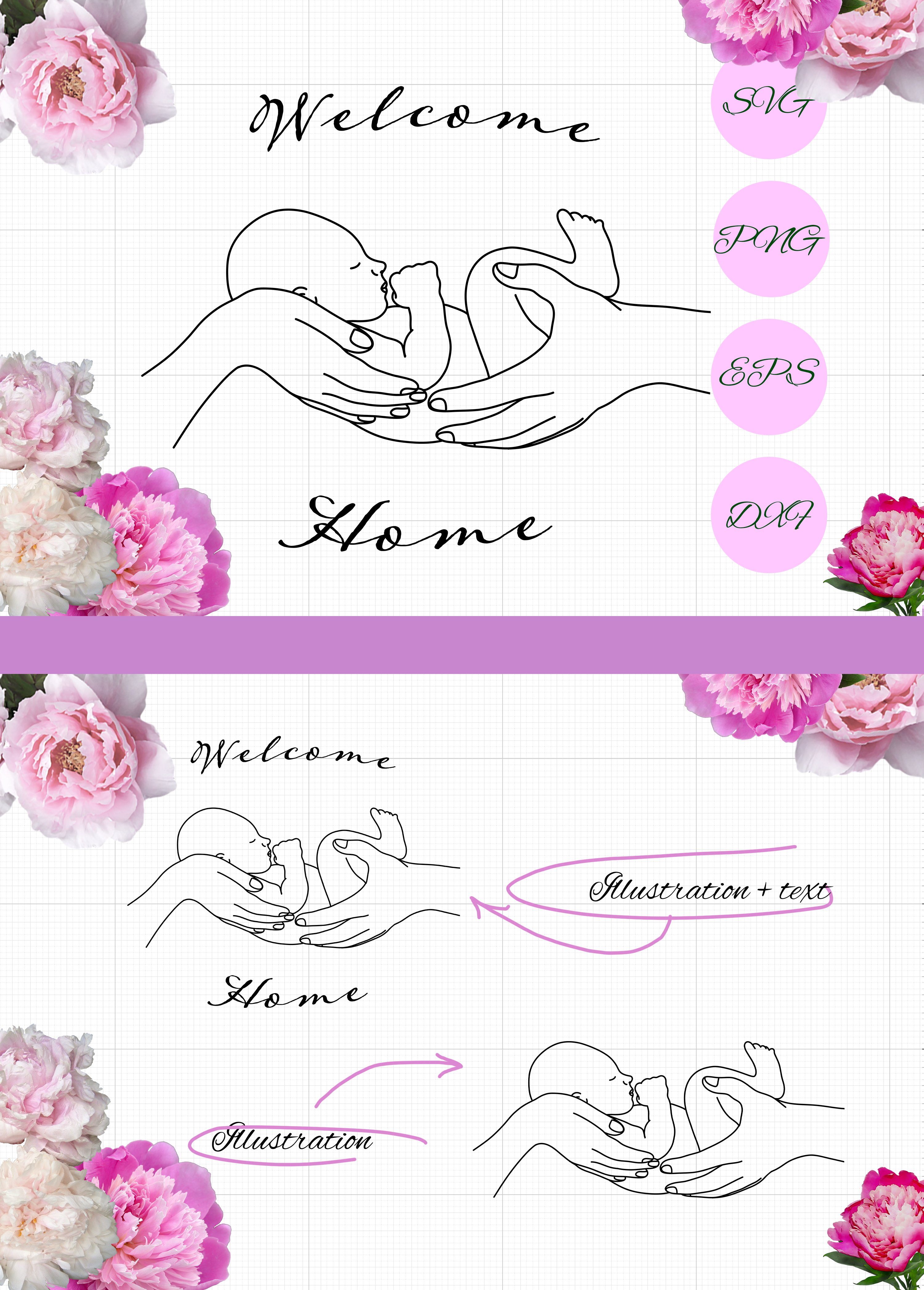 Welcome home newborn baby in family svg cut file