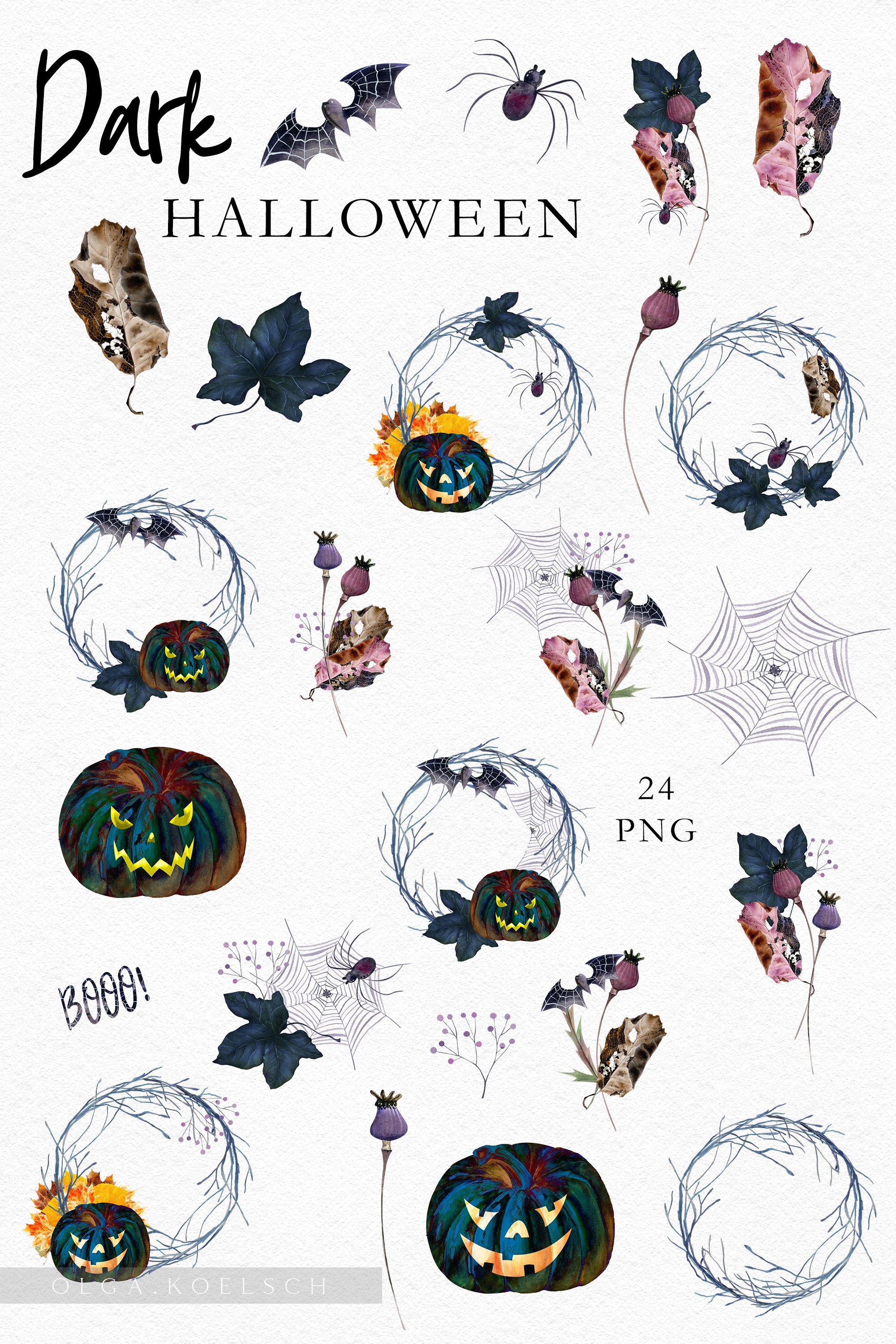 Spooky halloween pumpkin clipart Watercolor autumn clipart