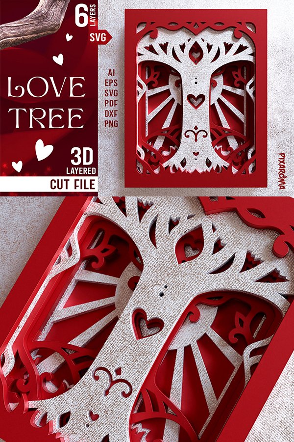 Love Tree 3D Layered SVG Cut File